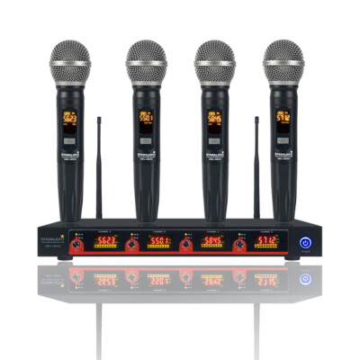4 Channel UHF Handheld Wireless Stage Club Microphone 4CH Adjustable ...