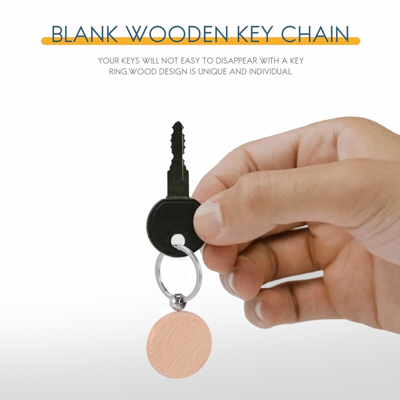 60Pcs Blank Round Wooden Key Chain Diy Wood Keychains Key Tags Can ...