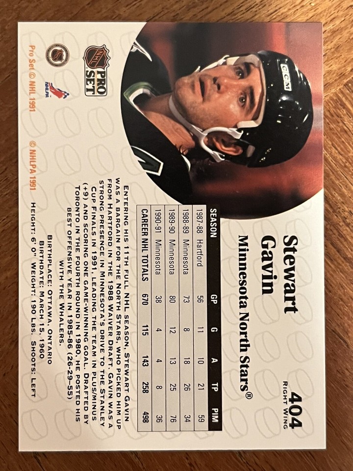 1991-92 Pro Set #404 Stewart Gavin, Minnesota North Stars | eBay