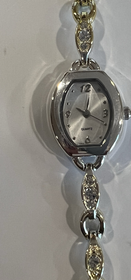 Avon Watch Sparkling Crystal Silver and Gold Tones Watch New - Needs ...