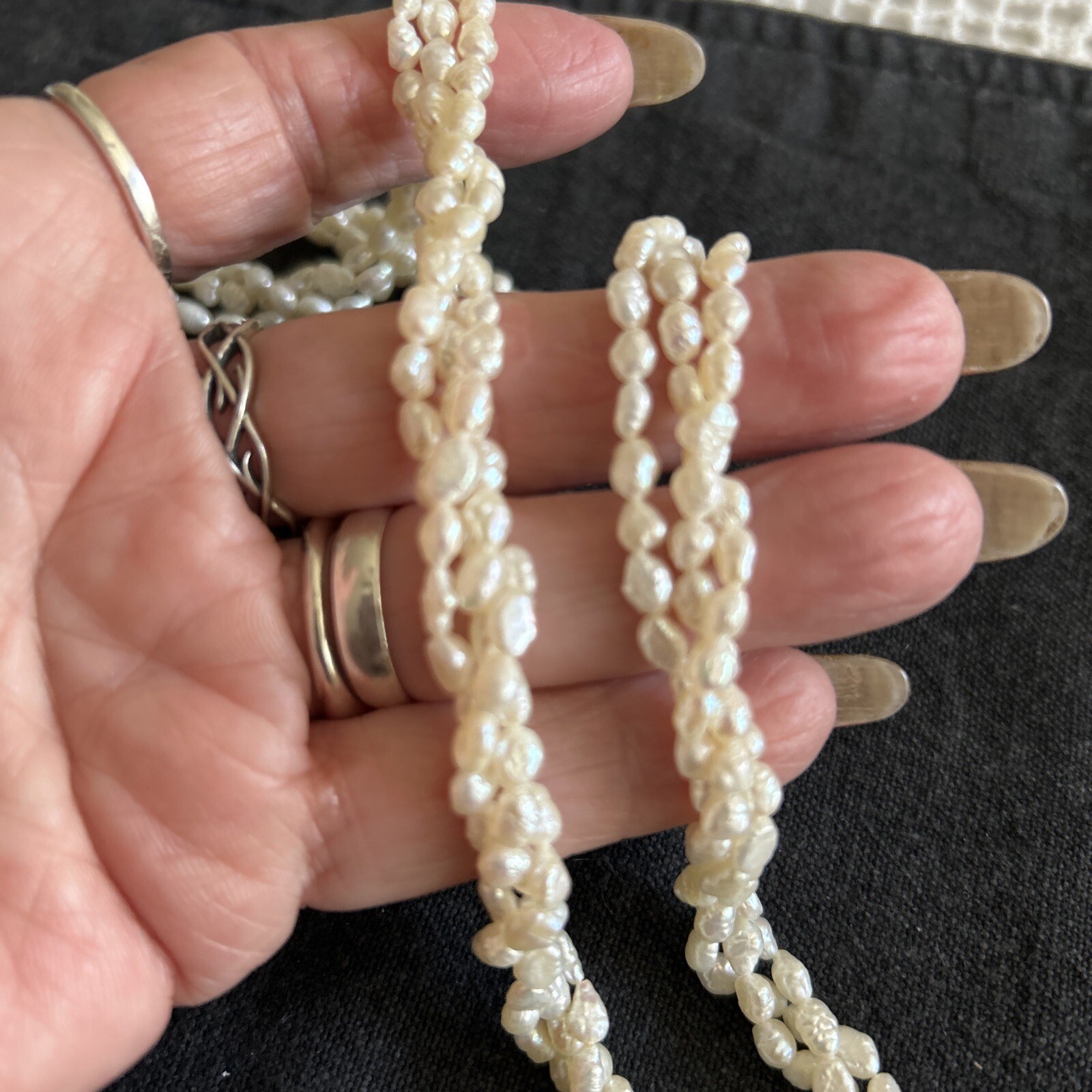 Three Strand Braided Freshwater Rice Pearl Necklace 28” | eBay