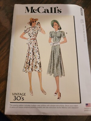 McCalls Sewing Pattern Retro Uncut M8338 (14-22) 1930's Dress | eBay