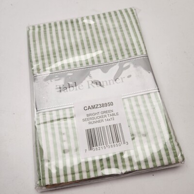 Bright Green Striped Seersucker Table Runner 14x72 inches | eBay