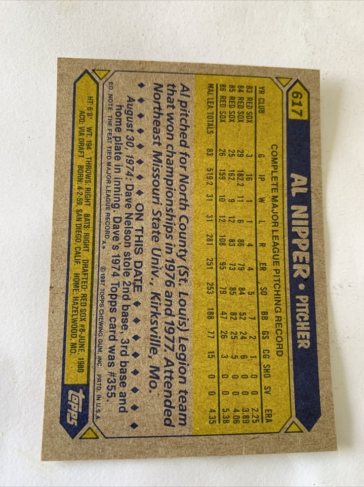 1987 Topps Baseball Card #617 Al Nipper Boston Red Sox NmMt Free ...
