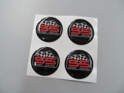 SS Wheel Center Domed Emblem Decal Set of 4 For Car Truck Cart | SS4