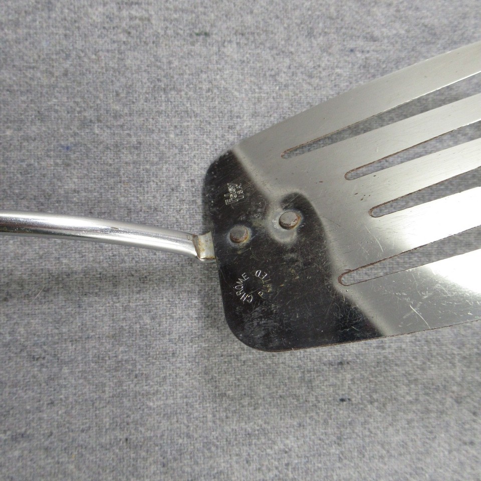 Vintage Foley Slotted Spatula Chrome Plated Angled Black Handle USA 13 ...
