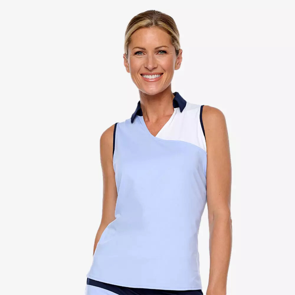 NWT BELYN KEY Ice Blue Navy & White Malibu Sleeveless Golf Shirt XS S M ...