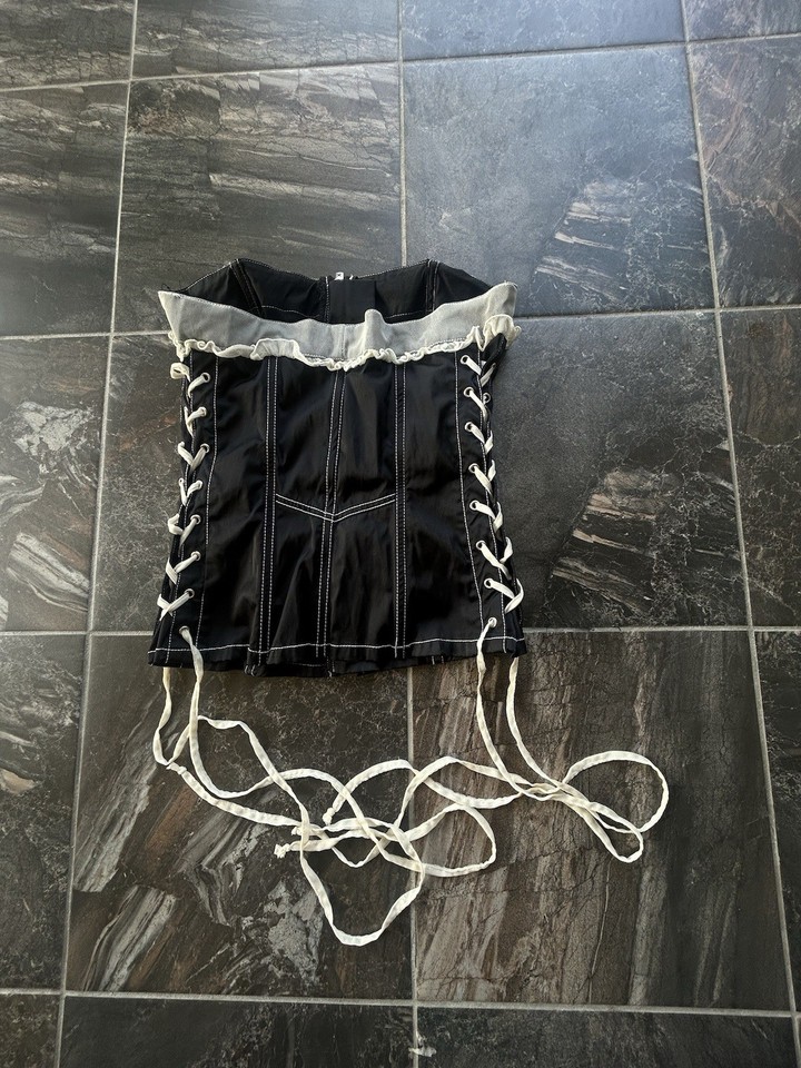 Rare Vintage TRIPP NYC Black & White Front Zip Lace Up Sides Corset top ...