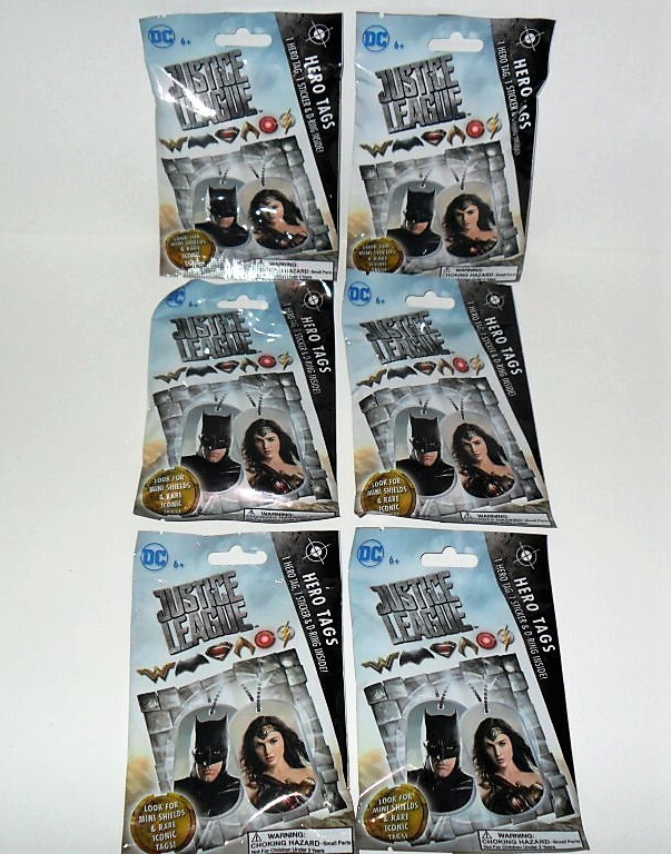 DC JUSTICE LEAGUE HERO TAGS LOT OF (6) PACKS 1 TAG 1 STICKER & D-RING ...