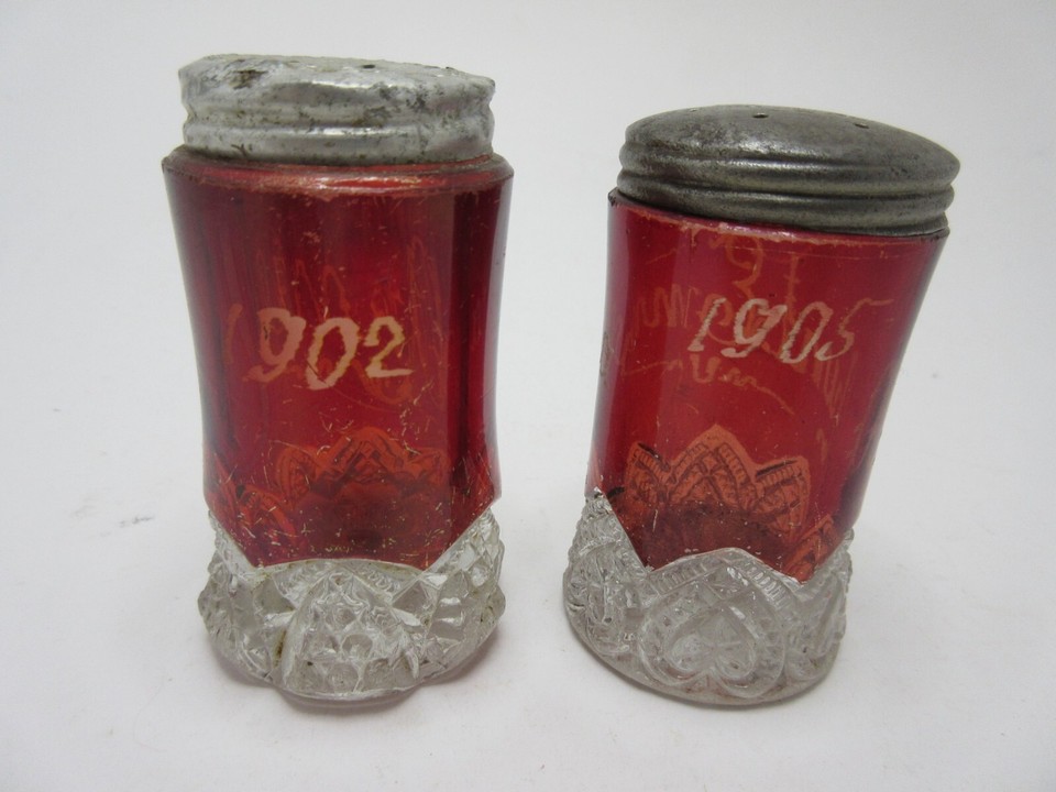 Antique Ruby Flash EAPG Salt Shakers 1902 1905 Emma & Annie | eBay