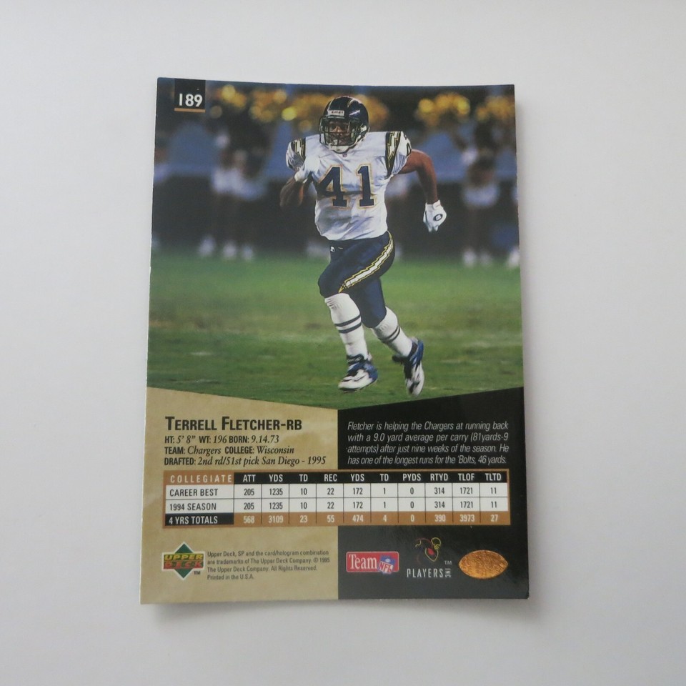 Terrell Fletcher RC 1995 SP #189 San Diego Chargers U Wisconsin Set ...