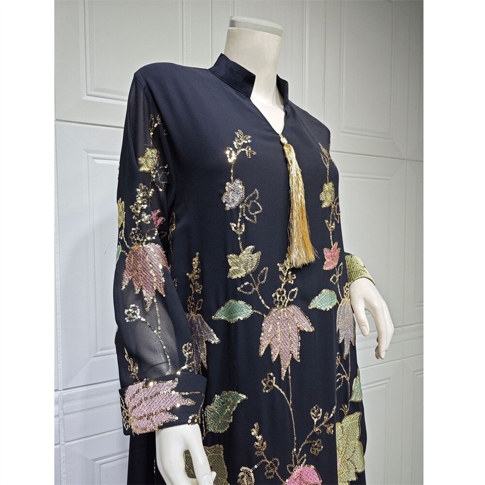 Dubai Abaya Women Muslim Sequin Embroidery Dress Islamic Party Long ...