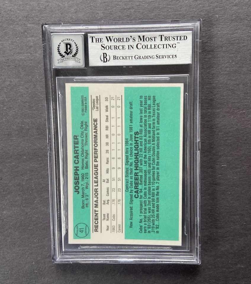 1984 Joe Carter rookie signed. Cubs Auto. BAS "10" Autograph Card NM-MT ...