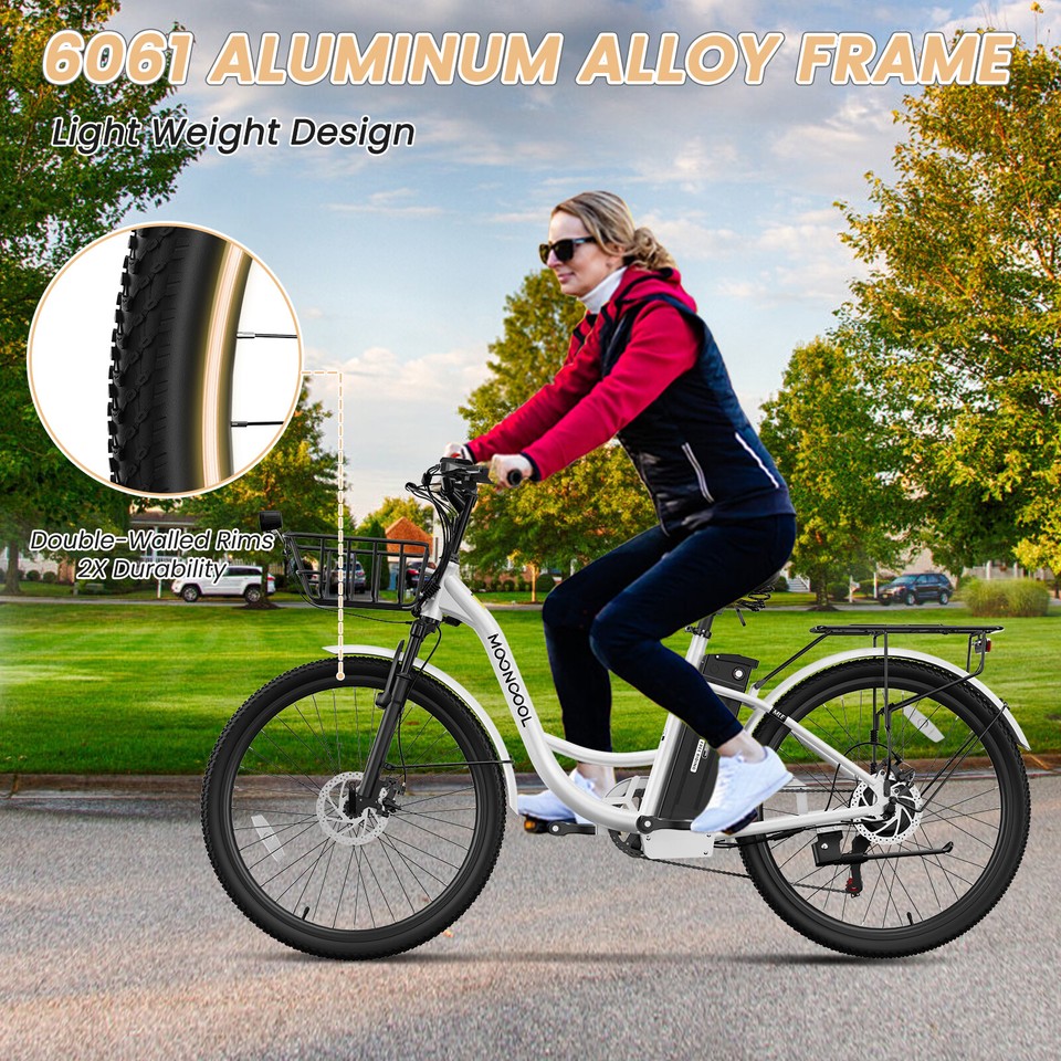 MOONCOOL 24/26" Electric Bike Bicycle 700W 7 Speed 36V 10.4Ah Battery ...