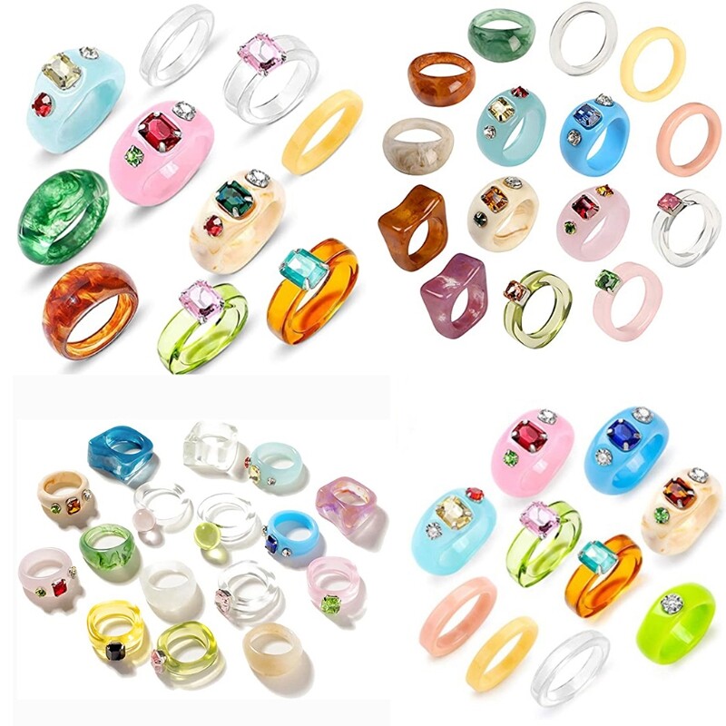 Acrylic Resin Rings Colorful Stackable Trendy Rings for Gem Ri | eBay