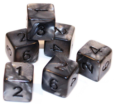Set of 6 Numbered D6 Six Sided Standard 16mm Dice - Game Dice - Marble ...