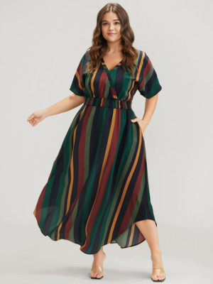 NWT BloomChic Striped Floaty Short Sleeve Elastic Waist Dress w/Pockets ...