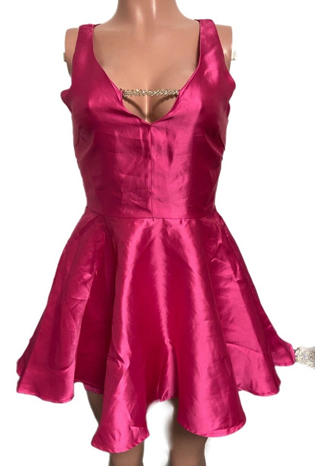 Dollskill Sugar Thrillz Hot Pink Rhinestone Cut Of Full Mini Dress S ...