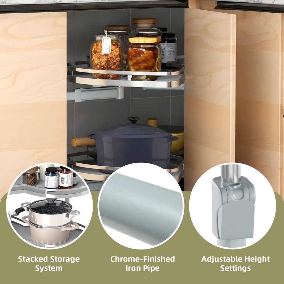 2 Tier Swing Left Blind Corner Pull Out Hidden Shelves Kitchen Cabinet ...