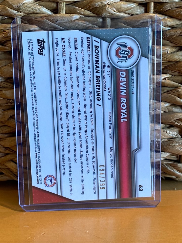 R1854 2023-24 Bowman U Chrome 63 Devin Royal Purple Mini Diamonds /399 ...