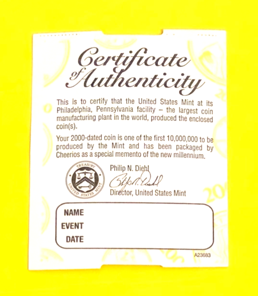 2000 Cheerios US Penny One Cent w/COA UNOPENED FACTORY SEALED +++ | eBay