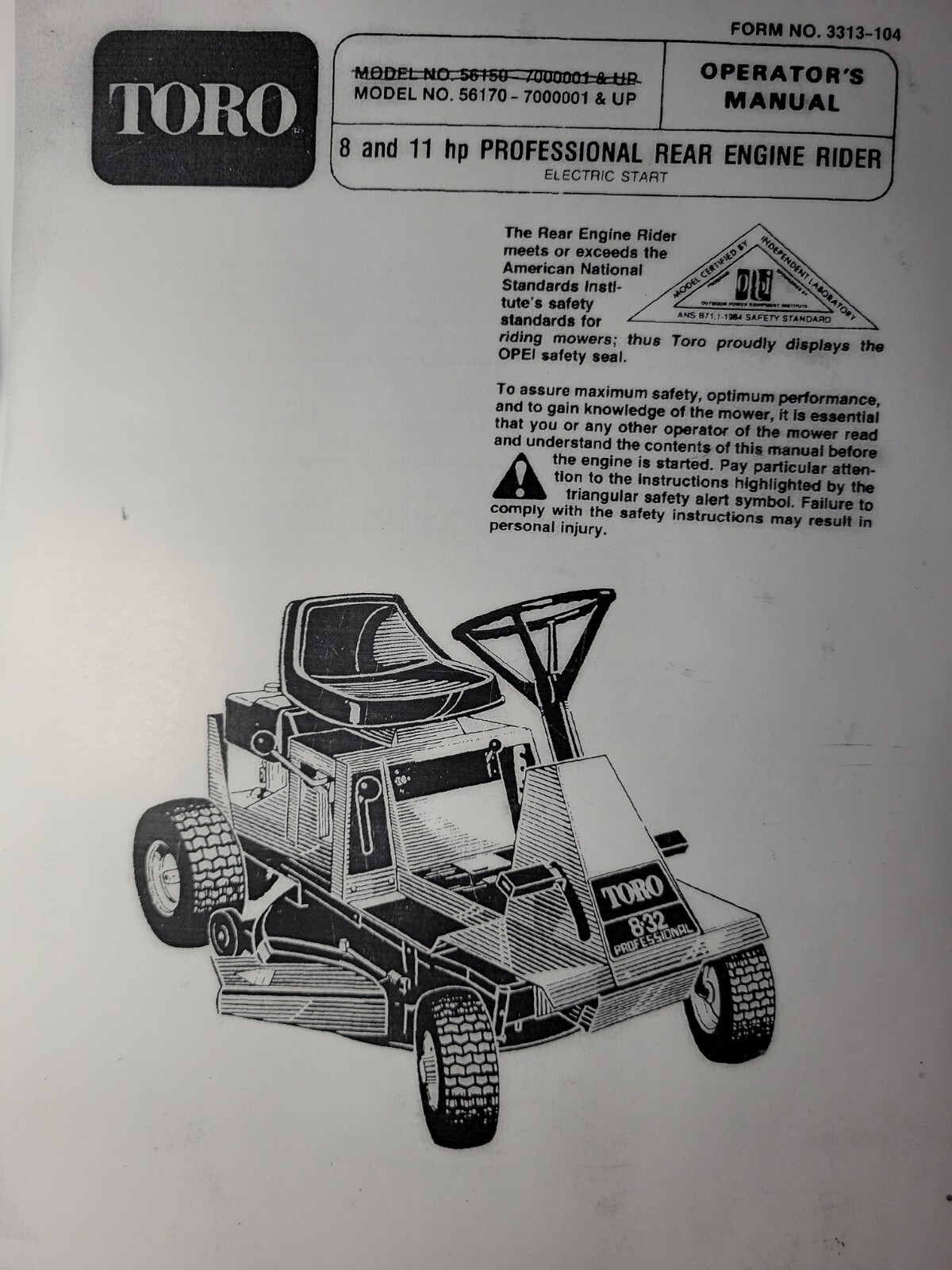 Toro Rear Engine Riding Lawn Mower Tractor Owners Manual 8 hp 11 h.p ...