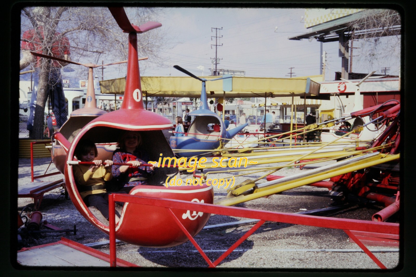 Helicopter Ride at Carnival or Amusement Park in 1966, Kodachrome Slide ...