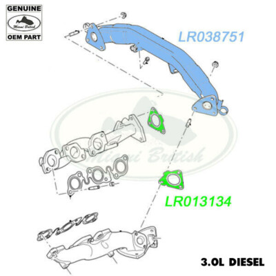 LAND ROVER EXHAUST CROSSOVER PIPE & GASKET KIT DIESEL V6 3.0L LR038751 ...