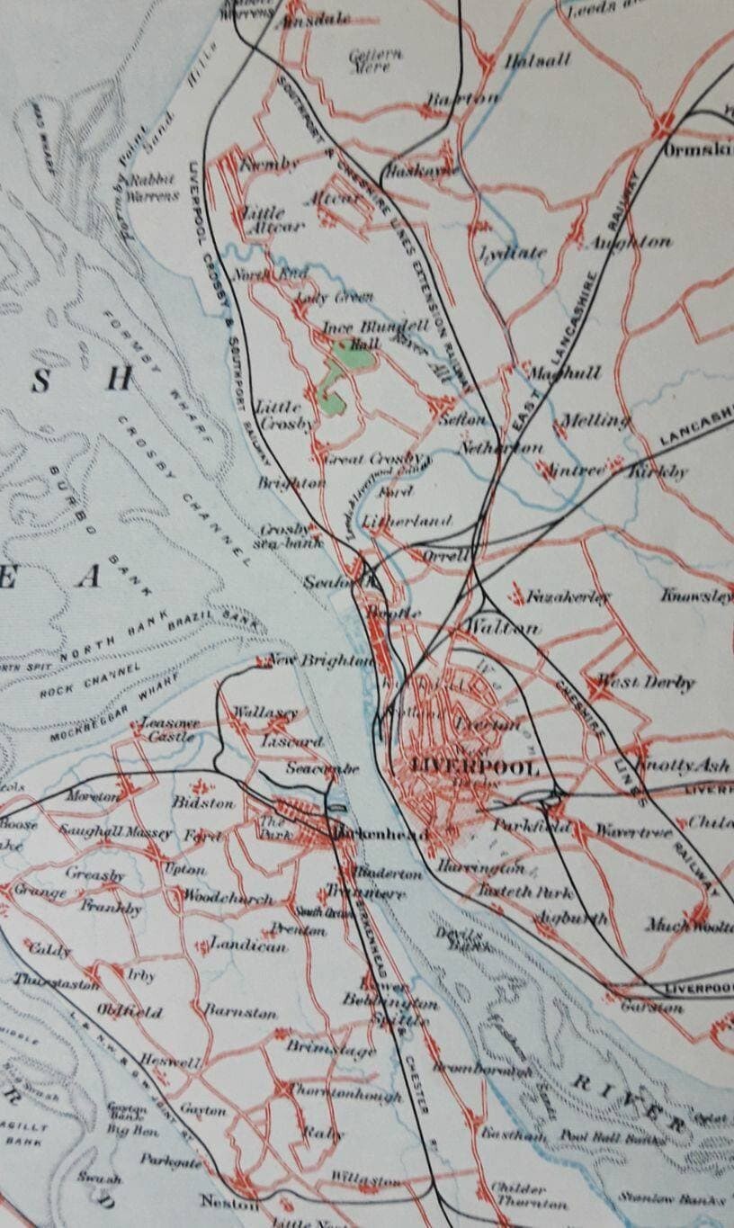 1896 Liverpool & Manchester area map. Victorian England. Bolton ...