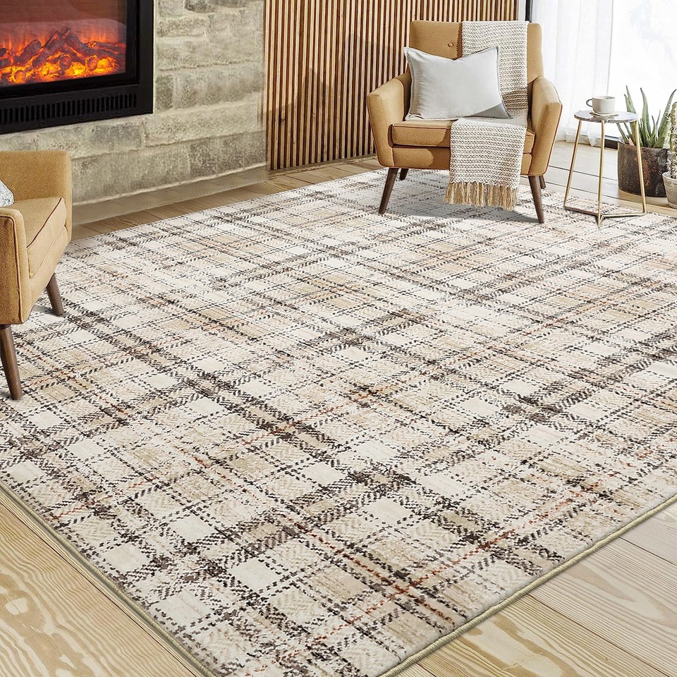 4x6 Plaid Pattern Area Rugs Washable Ultra Soft Rugs Non Slip Throw ...
