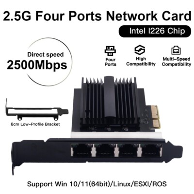 Four Ports PCIE RJ45 Intel I226 Desktop Ethernet 2.5Gbps Gigabit ...