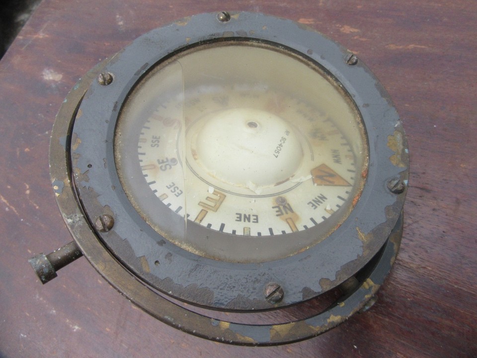 WW2 ERA BRASS SHIPS MARINE COMPASS GIMBAL MOUNTED | eBay