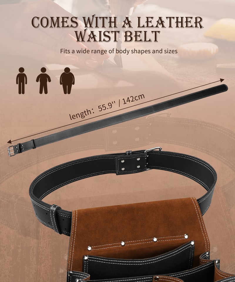 10 Pockets PU Leather Multi Tool Belt Carpenter Construction ...