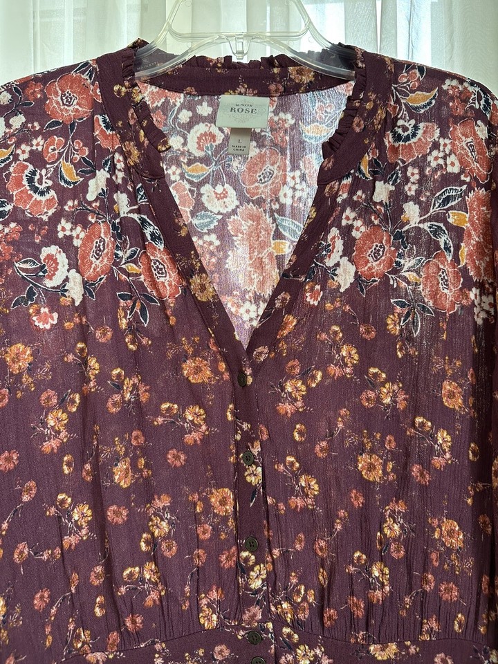 Women's Flutter Long Sleeve Wrap Dress - Knox Rose Burgundy Floral L | eBay