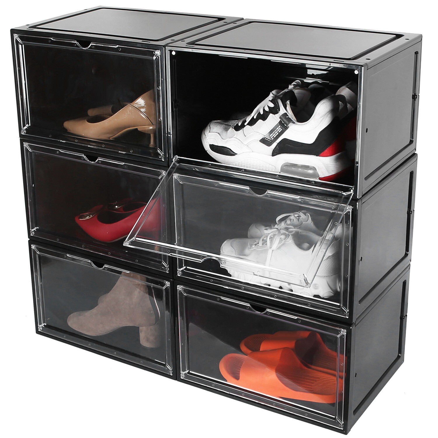 12Packs X-L Shoe Boxes Stackable Sneaker Box Plastic Storage Case ...