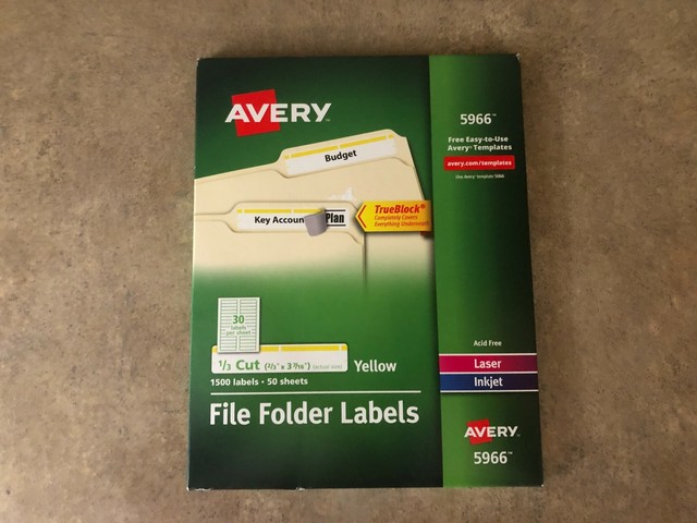 Avery 5966 Yellow File Folder Labels TrueBlock 1500 Label Inkjet Laser ...