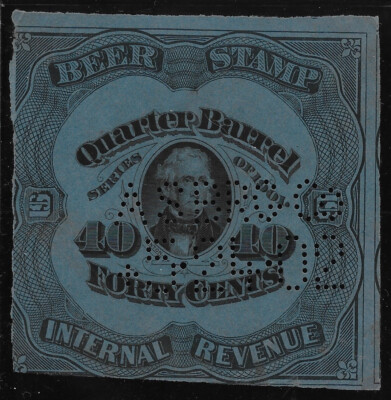 US Scott REA67, 1901, Revenue Beer Stamp, Green, 1/4 Barrel, 40 Cent, F ...