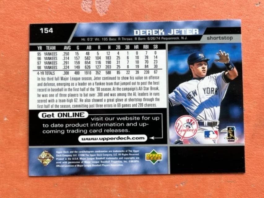 1999 Upper Deck #154, Derek Jeter Yankees MINT SHIPS FREE IN NEW ...