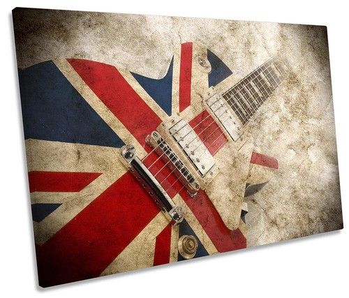 Union Jack Guitar Music Print SINGLE CANVAS WALL ART Picture Red | eBay