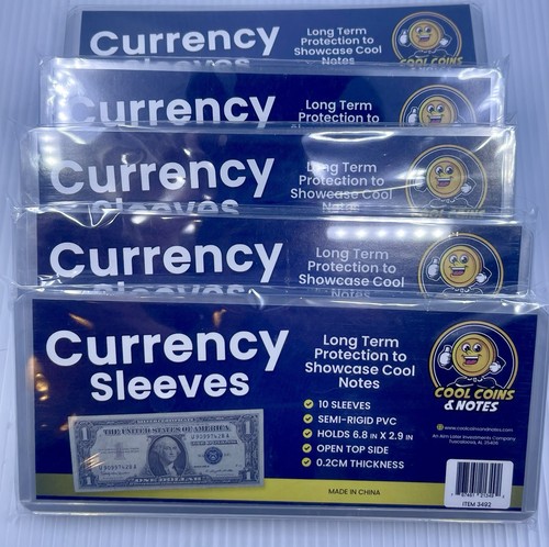 (200) CURRENCY HOLDERS Semi Rigid REGULAR Vinyl Sleeves Banknotes ...