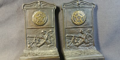2 1910s WWI Bronze US American Legion US Army Soldier Machine Gun Brass ...