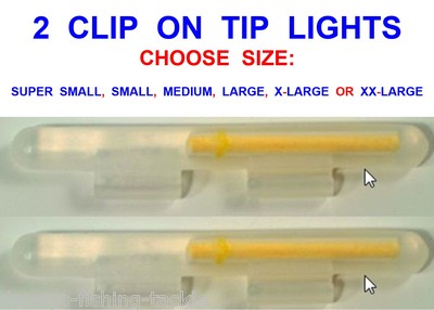 2 CLIP ON TIP LIGHTS BEACHCASTER CARP FEEDER QUIVER BARBEL ROD NIGHT ...