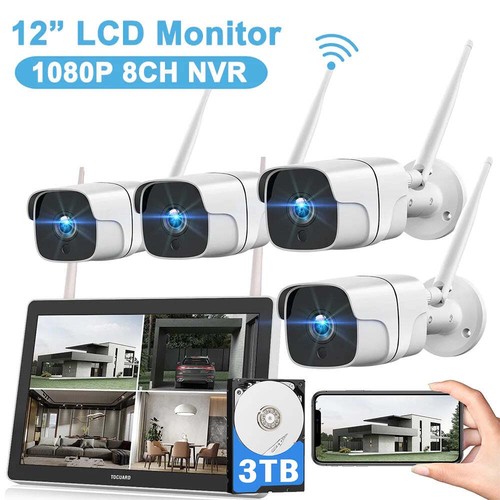 Wireless Wifi 2MP Security Camera CCTV System 12"Monitor 8CH NVR Audio ...