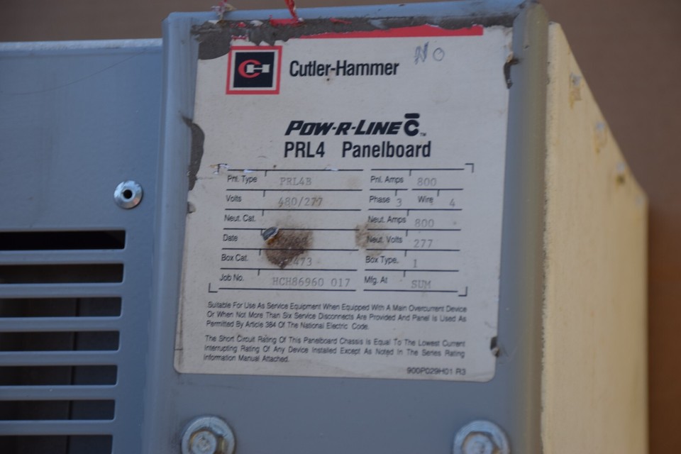 Cutler-Hammer 800A Panelboard Pow-R-Line PRL4b 480/277v 800 Amp 3ph 4w ...