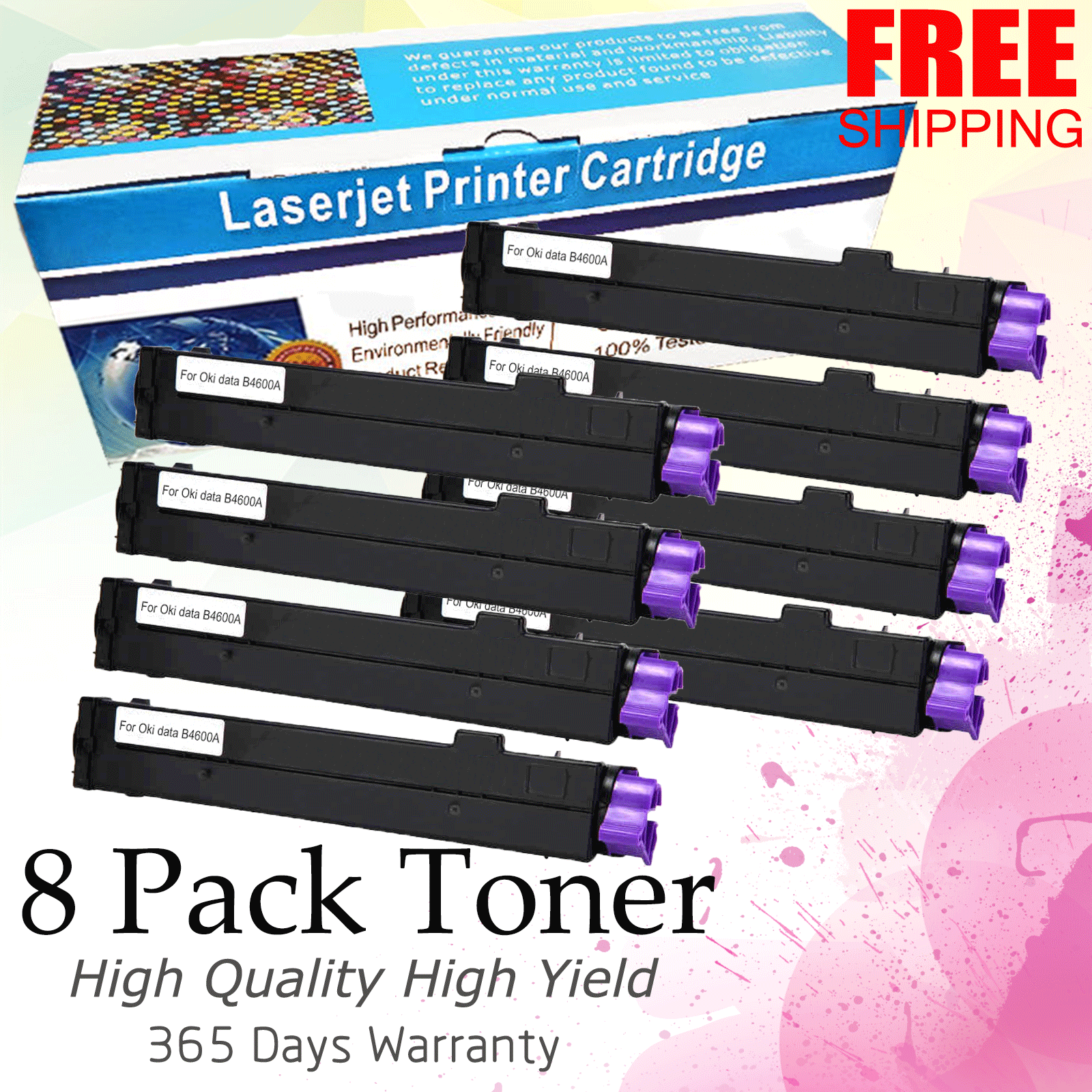 8 Pack Black Laser Toner Cartridges For Okidata B4400 B4500 B4550 B4600 ...