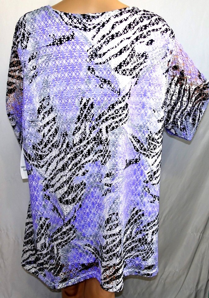 Southern Lady Women Plus Size 2x 3x Purple White Lined Mesh Tunic Top ...