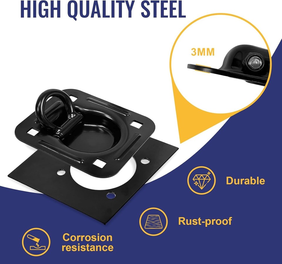 Recessed D-Ring Tie Down Anchors, 6,000 lb Capacity Heavy Duty 4 Pack ...