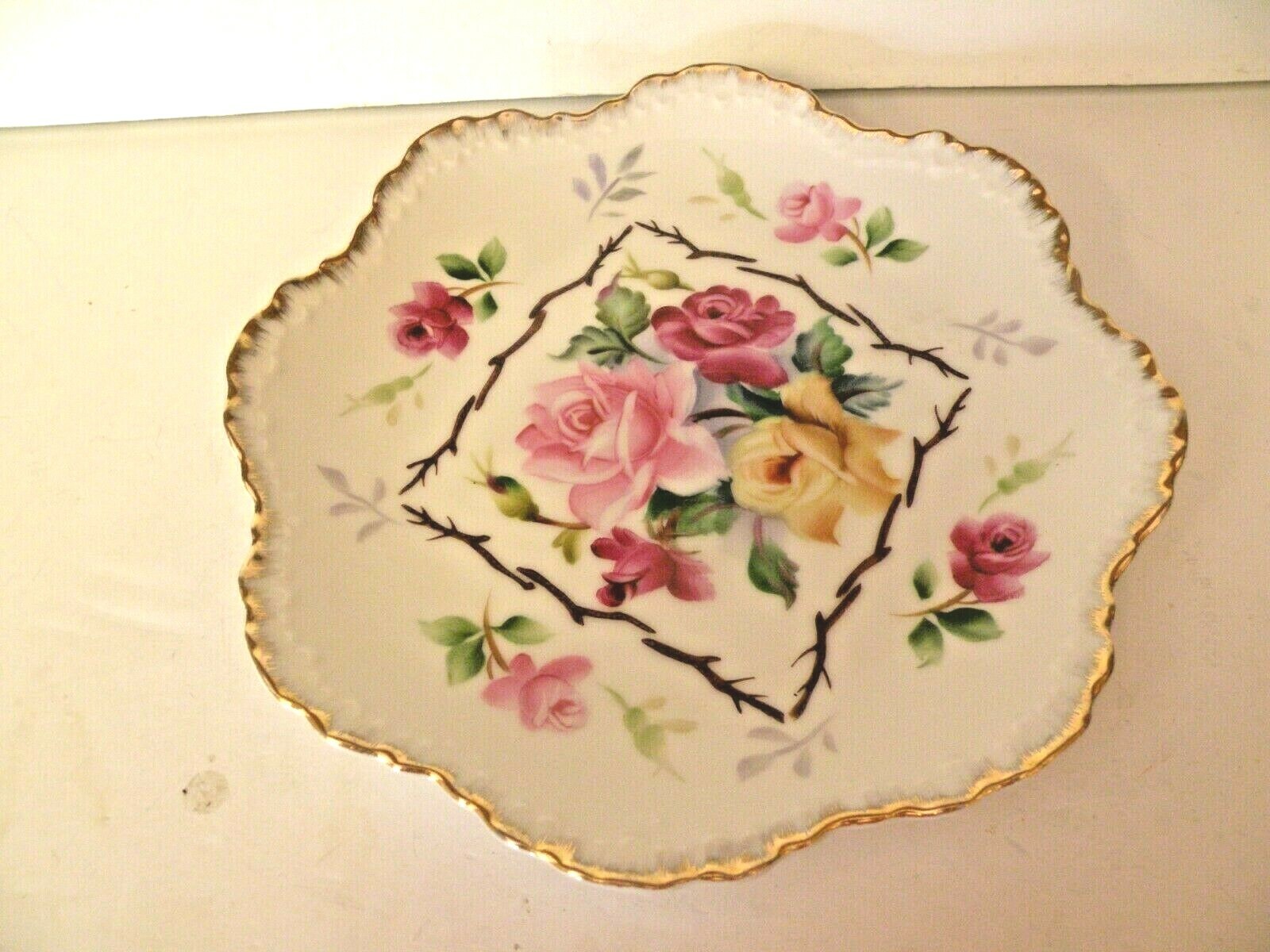 VINTAGE LEFTON PORCELAIN HAND PAINTED CANDY DISH GOLD TRIM ROSES | eBay