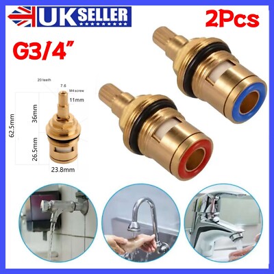 2x Bath 3/4" Tap Valve Cartridge Ceramic Gland 20 Teeth quarter turn ...