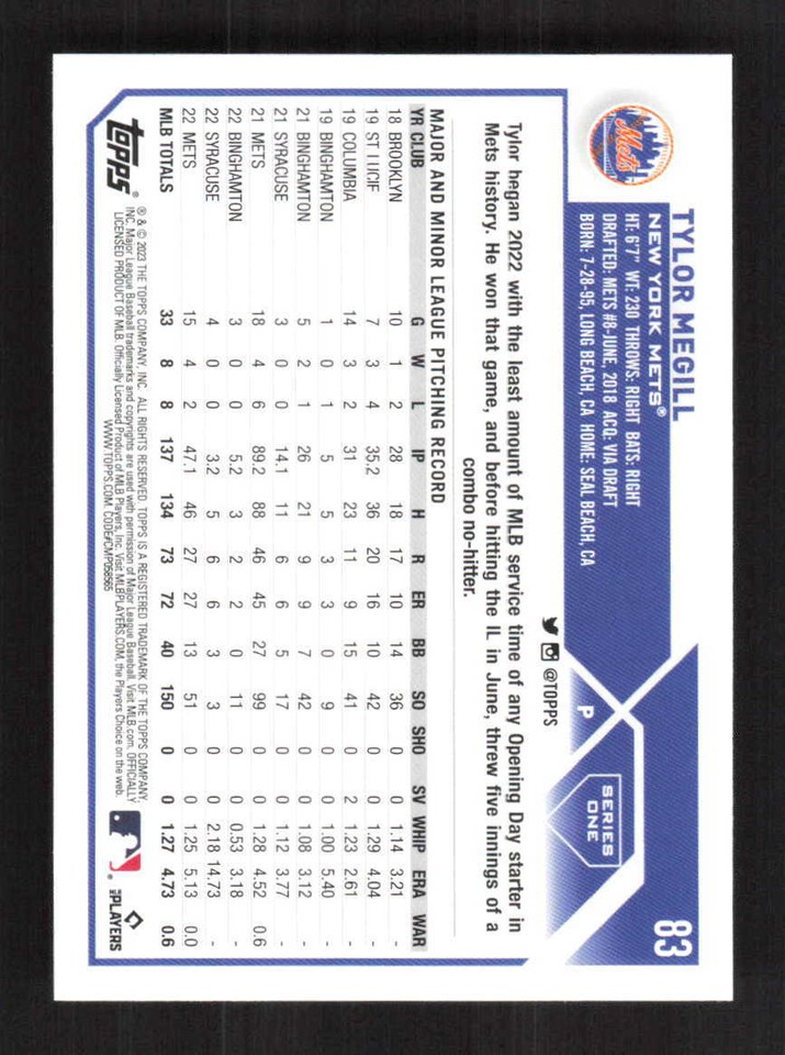 Tylor Megill 2023 Topps Gold Star New York Mets #83 | eBay